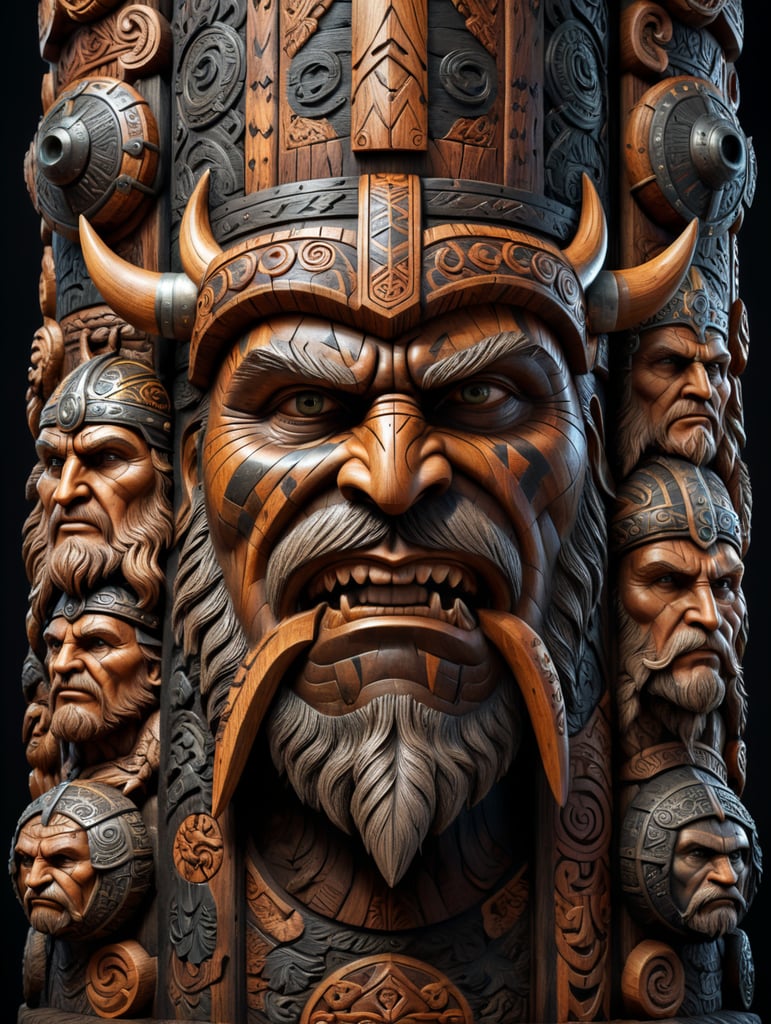 Premium Free ai Images | vikings wooden totem pole viking faces carved ...
