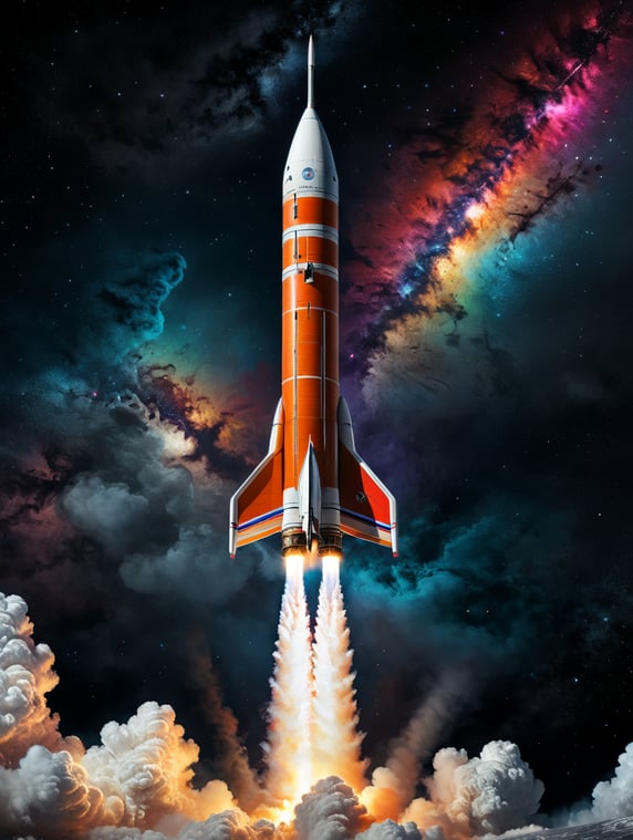 Premium Free ai Images | rocket in space simple line drawing with colors