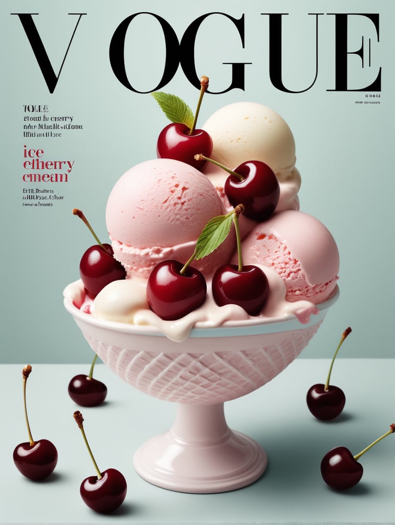 Premium Free ai Images | ice cream with cherry on the cover of vogue