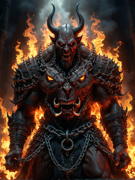 Premium Free ai Images | satan the devil in chains that are on fire