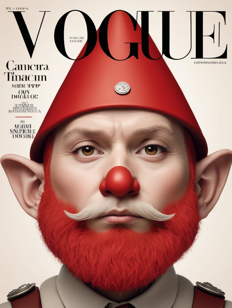 Premium Free ai Images | red gnome face on the cover of vogue