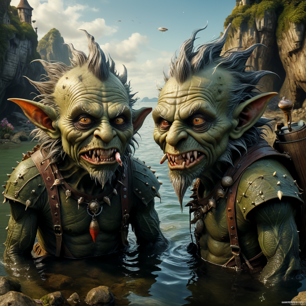 Premium Free ai Images | painting of two wrinkled spikey long haired goblins very bony creatures ...