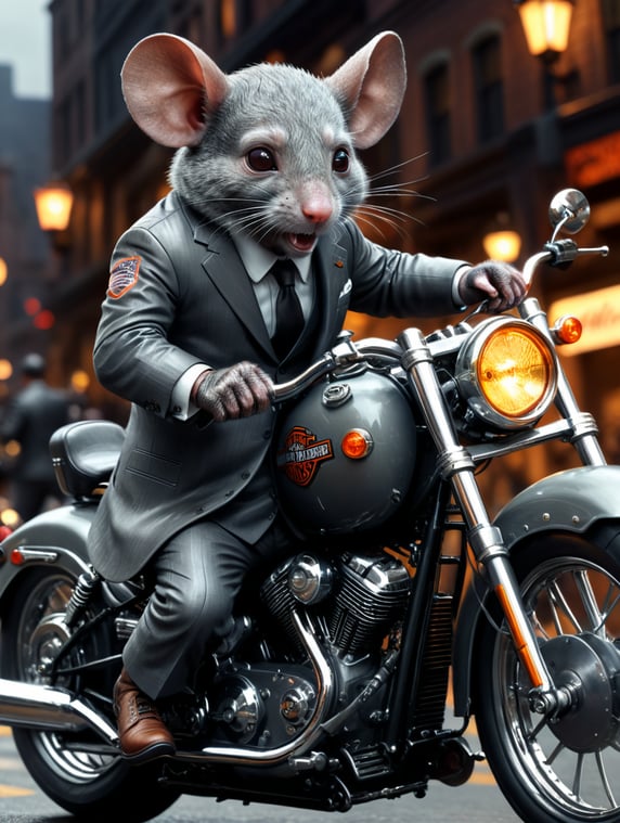 Premium Free ai Images | mouse in grey suit riding harley davidson ...