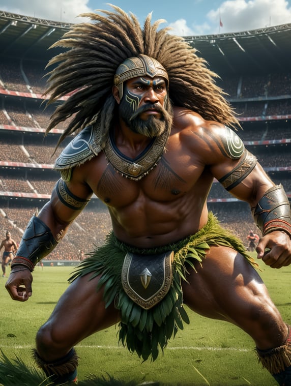 Premium Free ai Images | fijian warrior with long hair dressed in grass ...