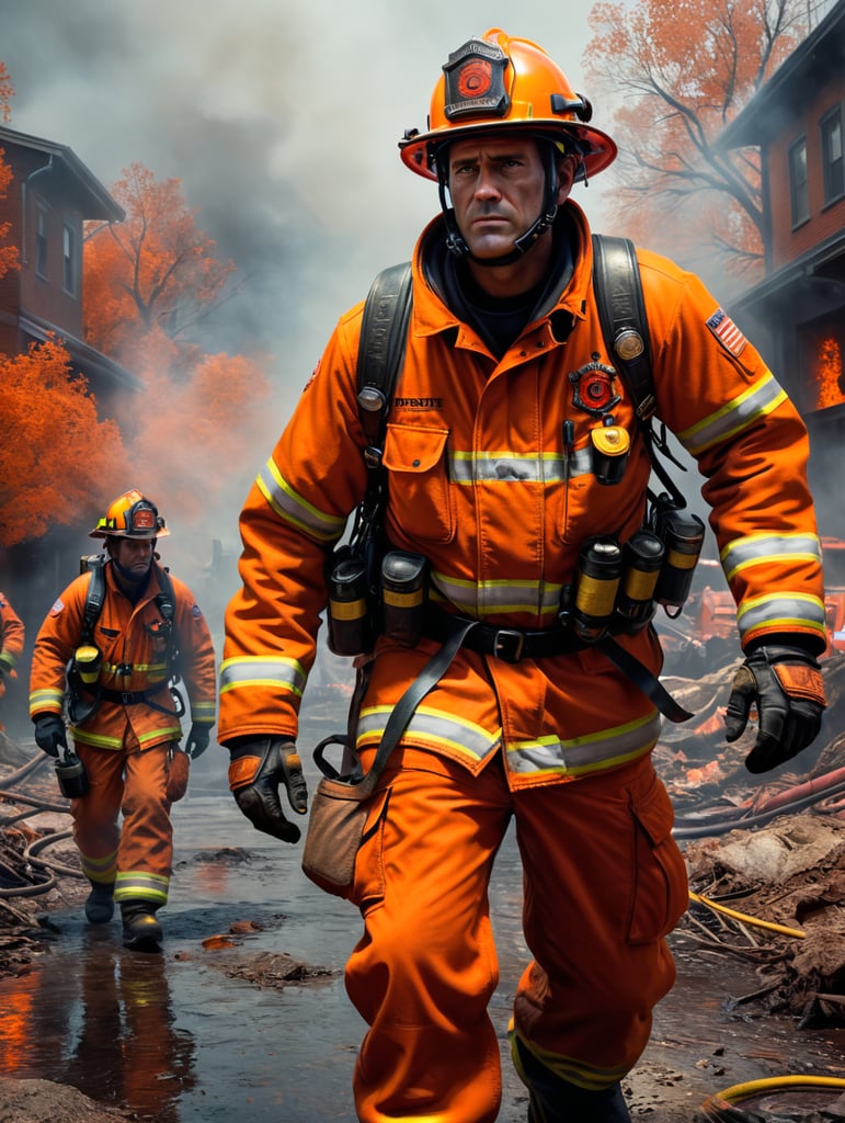 Premium Free ai Images | firefighter orange clothes