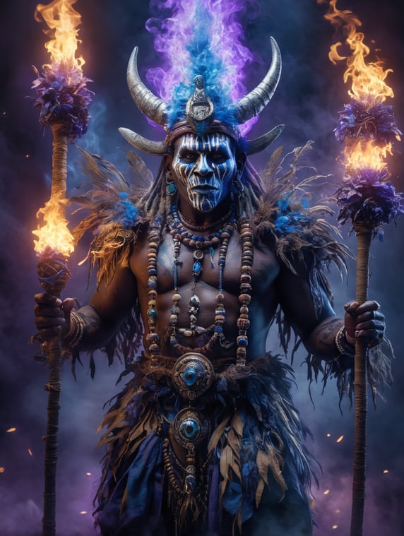 Premium Free ai Images | witch doctor wearing voodoo mask surrounded by ...