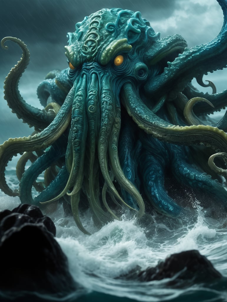 Premium Free ai Images | cthulhu emerging at stormy ocean high quality ...