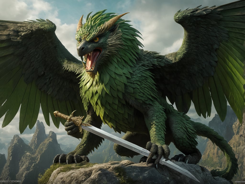 Premium Free ai Images | green griffon with sword