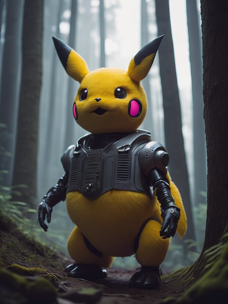 Premium Free ai Images | robot pikachu in forest