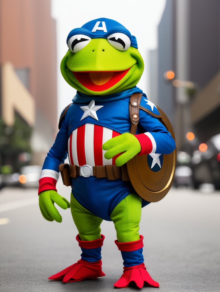 Premium Free ai Images | kermit the frog in captain america outfit
