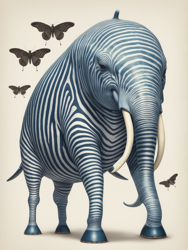 Premium Free ai Images | blue whale body with fly head zebra stripes ...