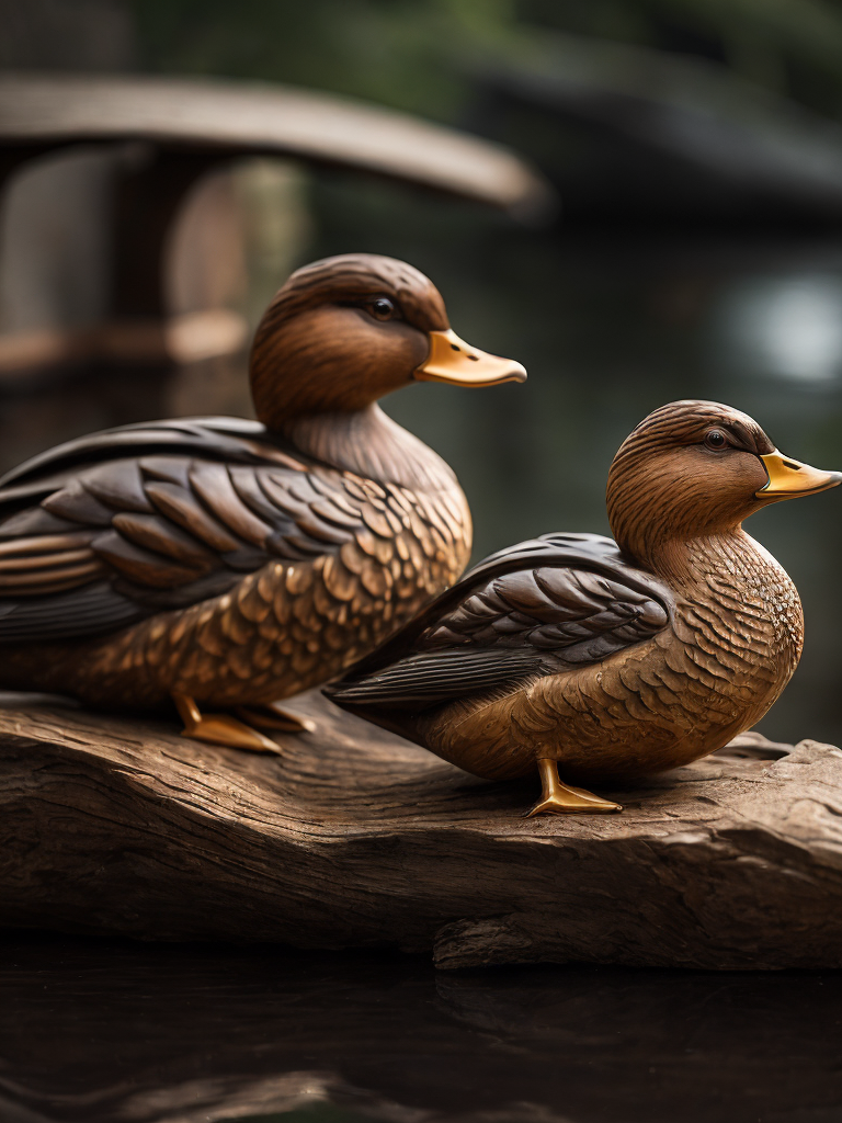 Lumenor AI Image Generation - deep carved wooden duck sharp on details