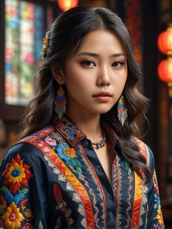 Premium Free ai Images | young japanese native american girl stands ...