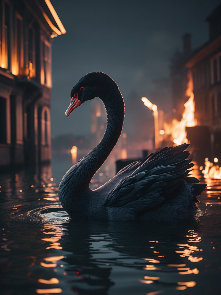 Premium Free ai Images | black swan with red eyes swimming in sea by ...