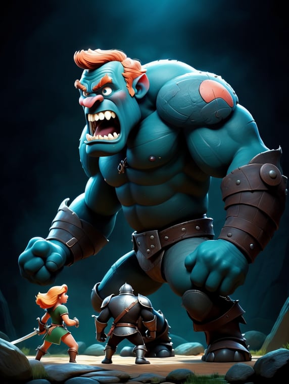 Premium Free ai Images | knight about to fight giant monster in dark ...