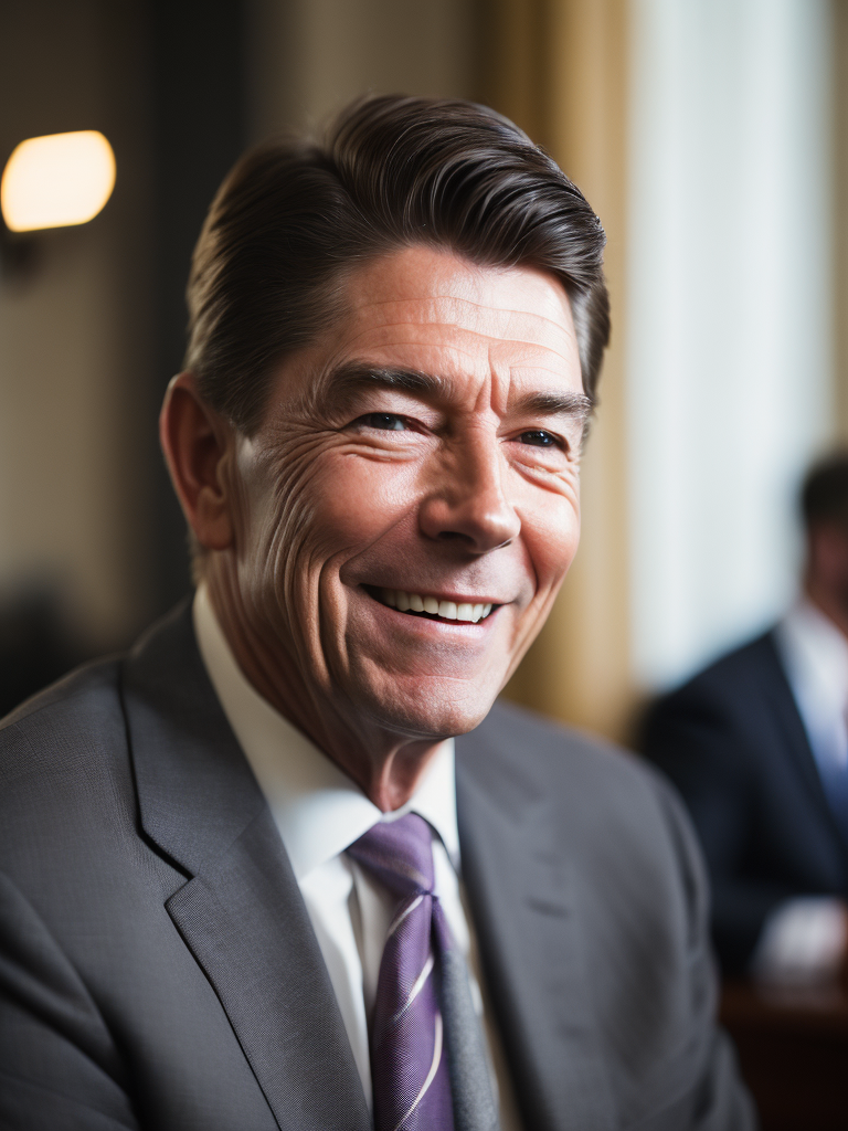 Lumenor AI Image Generation - portrait of ronald reagan in dark gray ...