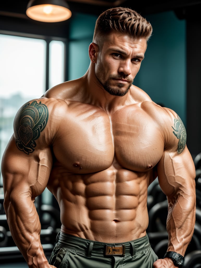 Premium Free ai Images | strong looking body building guy flexing his ...