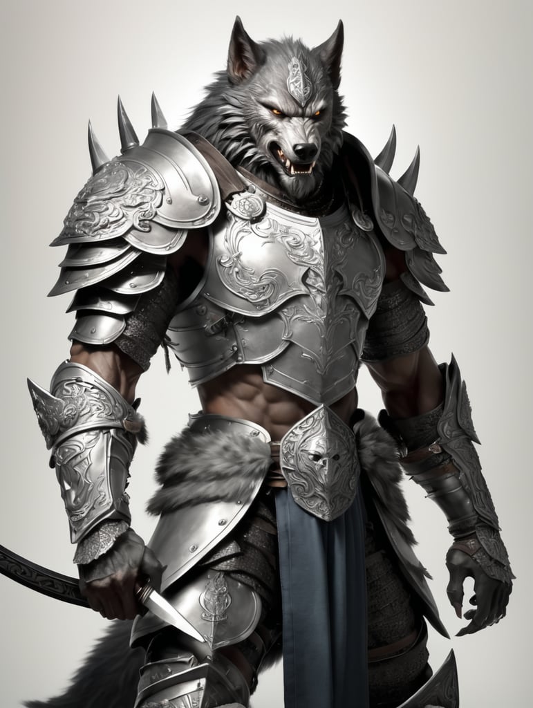 Premium Free ai Images | whire werewolf with armor or two swords
