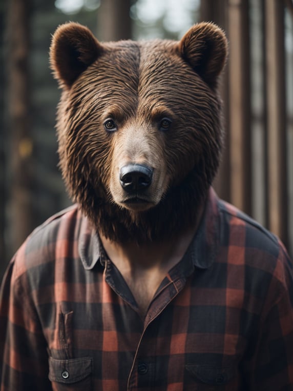 Premium Free ai Images | lumberjack bear in shirt with red and black cage