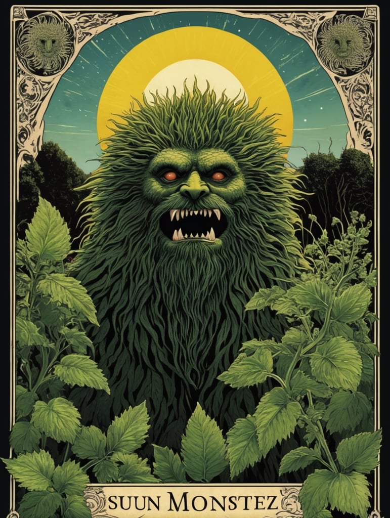 Premium Free ai Images | folk horror sun monster hirsute kudzu tarot card