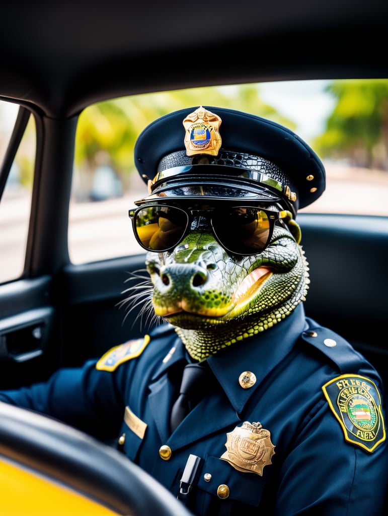 Premium Free ai Images | alligator police officer sitting behind the ...