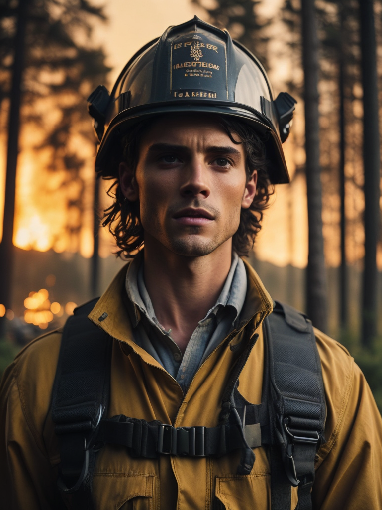Premium Free ai Images | epic portrait of firefighter close up forest ...