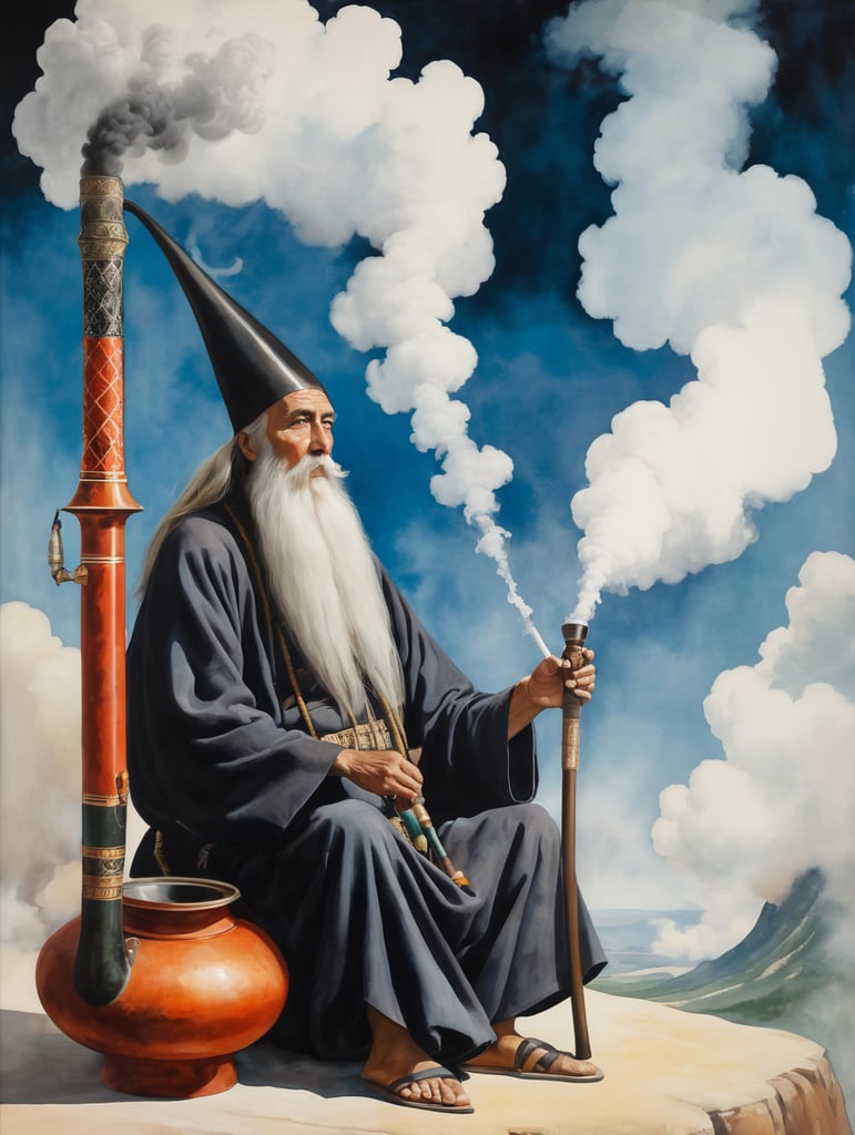 Premium Free ai Images | old wizard with long beard sitting cross ...