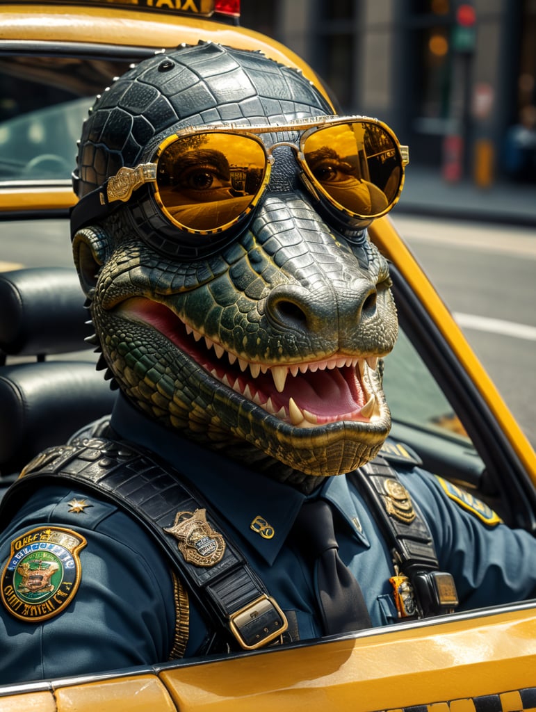 Premium Free ai Images | alligator police officer sitting behind the ...