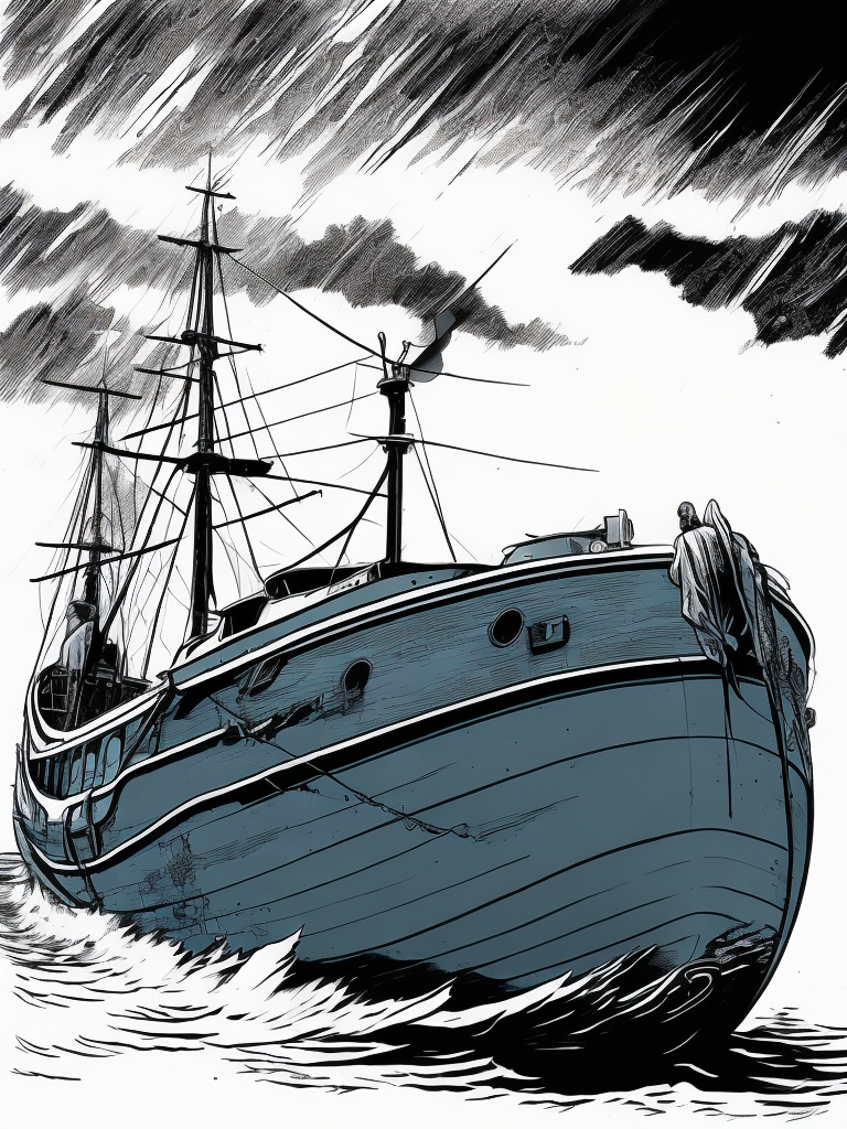 Premium Free ai Images | broken old boat in big storm illustrated by ...