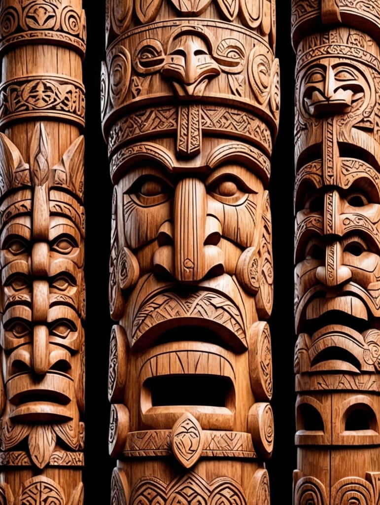 Premium Free ai Images | vikings wooden totem pole viking faces carved ...