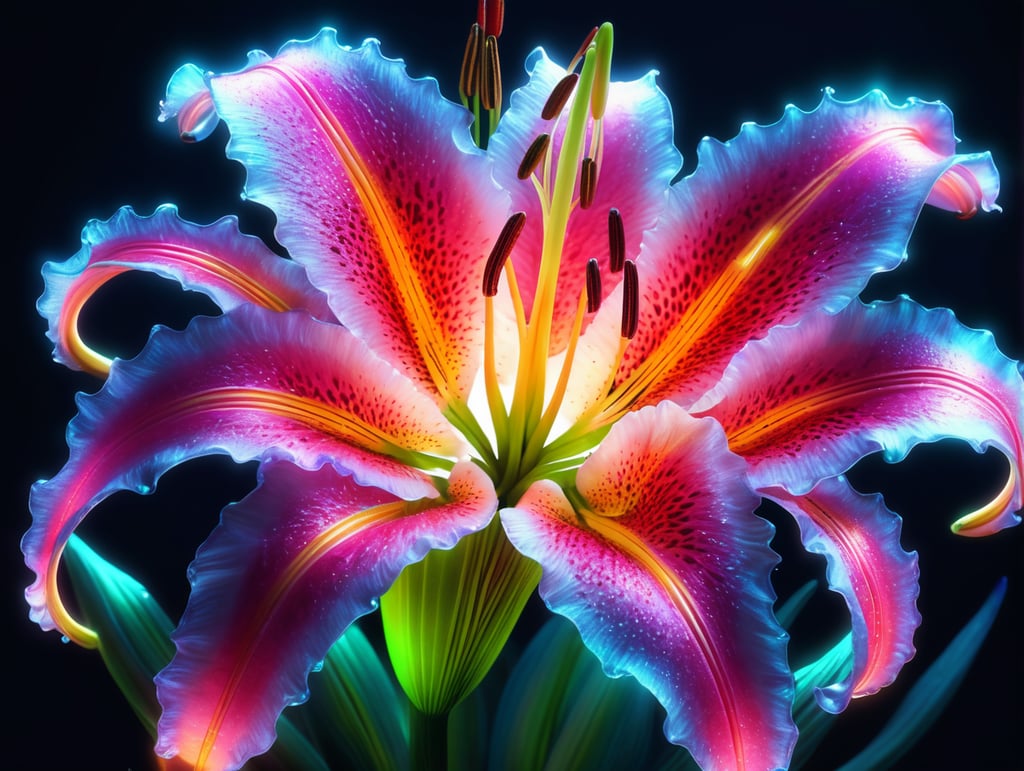 Premium Free ai Images | bioluminescent flower lily hyper detailed ...
