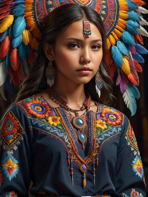 Premium Free ai Images | young native american girl stands proudly in ...