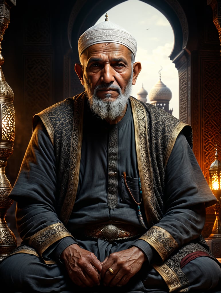 Premium Free ai Images | old muslim man sitting