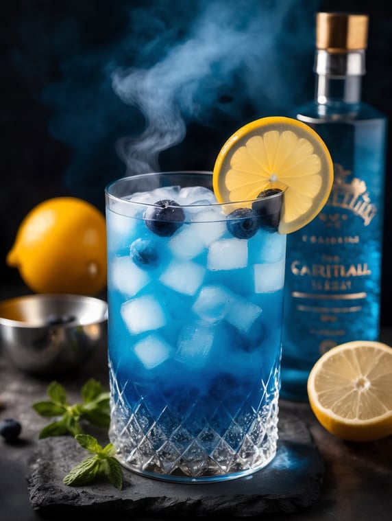Premium Free ai Images | cocktail blue mist with dehydrated fruit slices