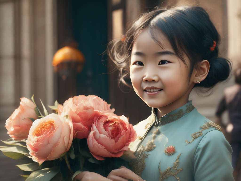 Premium Free ai Images | asian happy little girl in victorian dress ...