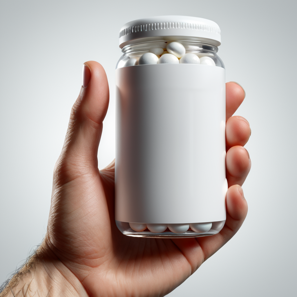 Premium Free ai Images | hand holding white pill can mockup clear ...