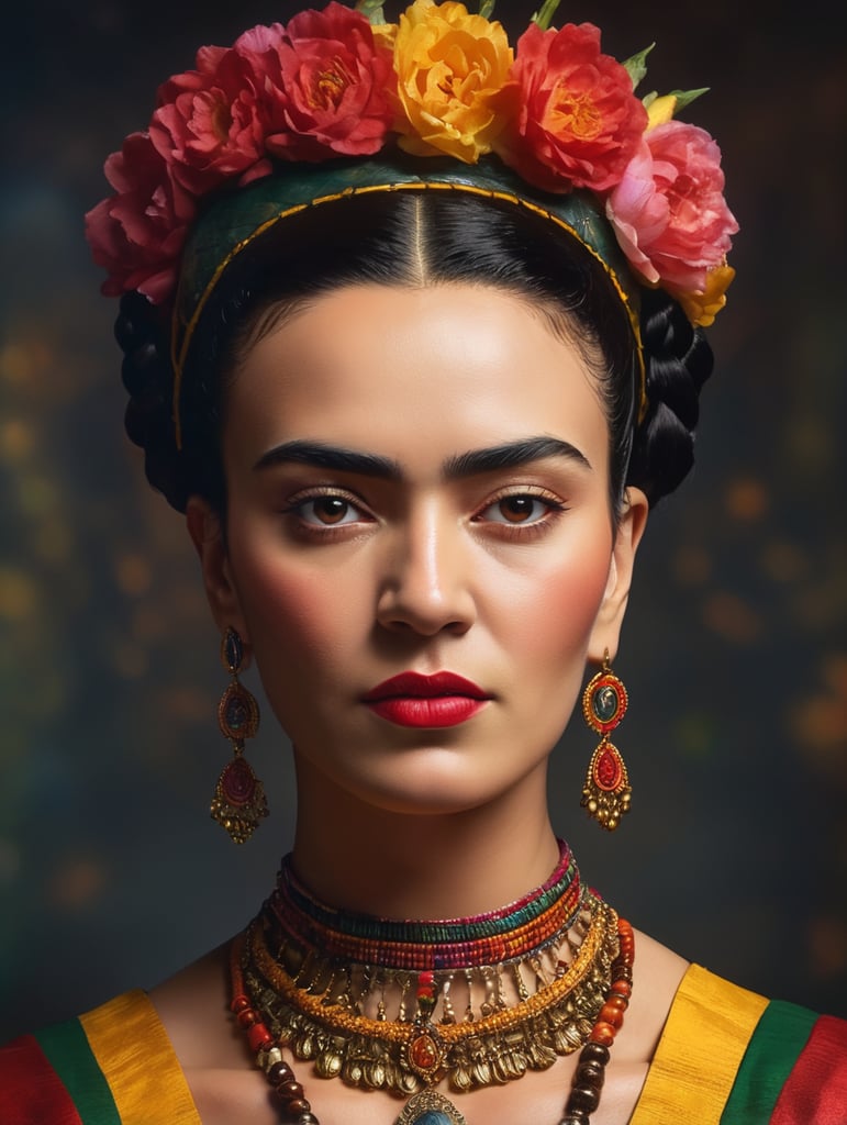 Premium Free ai Images | portrait of frida kahlo bright and saturated ...