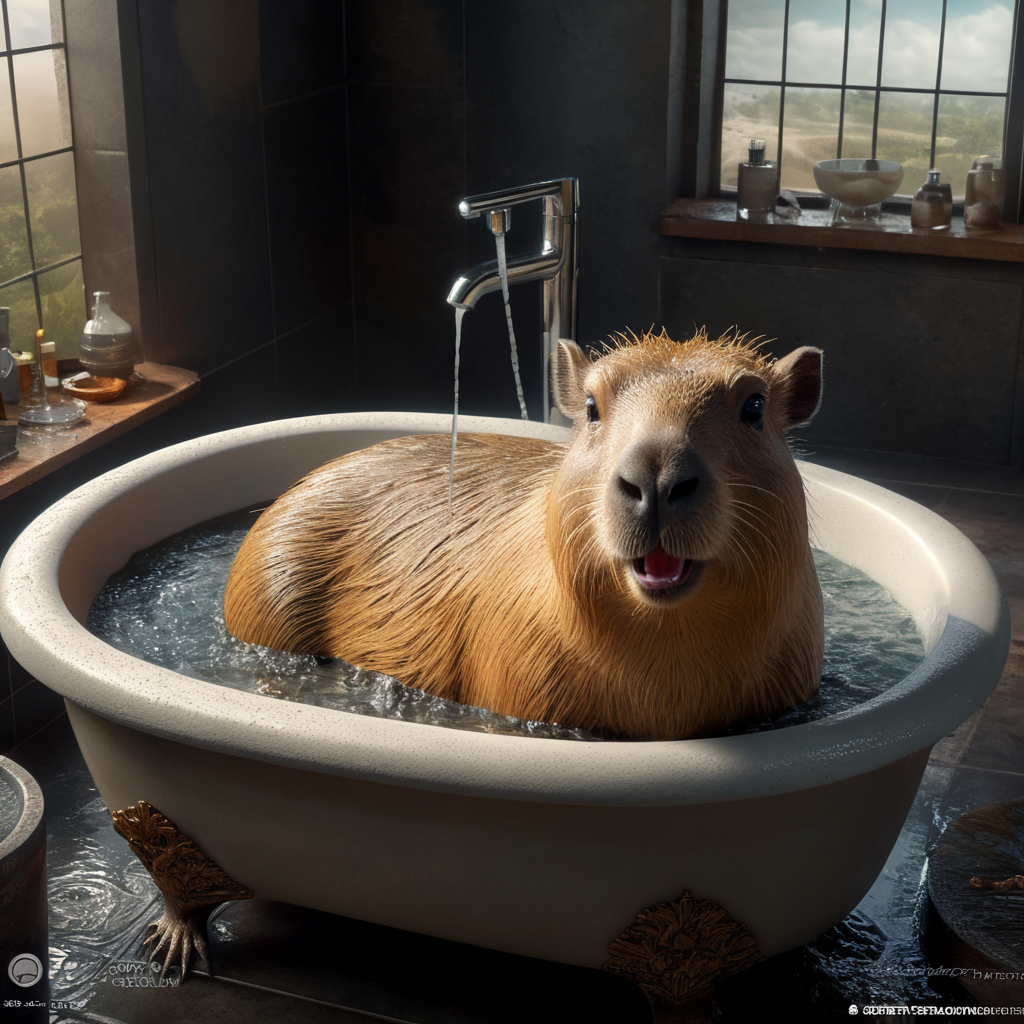 Premium Free ai Images | capybara in bath with foam