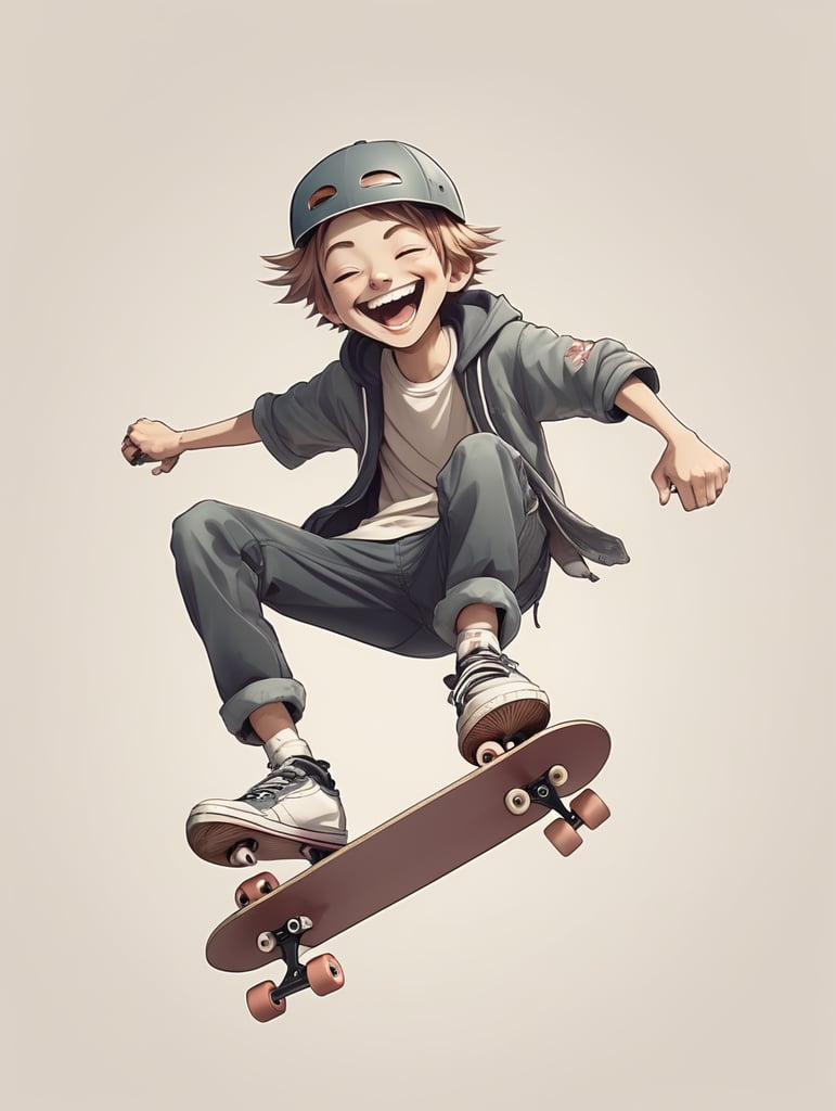 Premium Free ai Images | anime skateboarder character rolling and laughing
