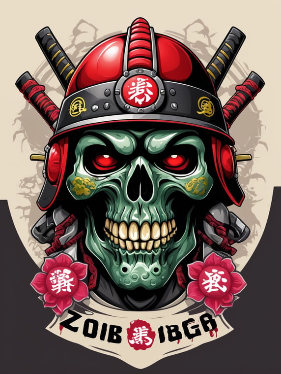Premium Free ai Images | zombie skull with japanese samurai helmet ...