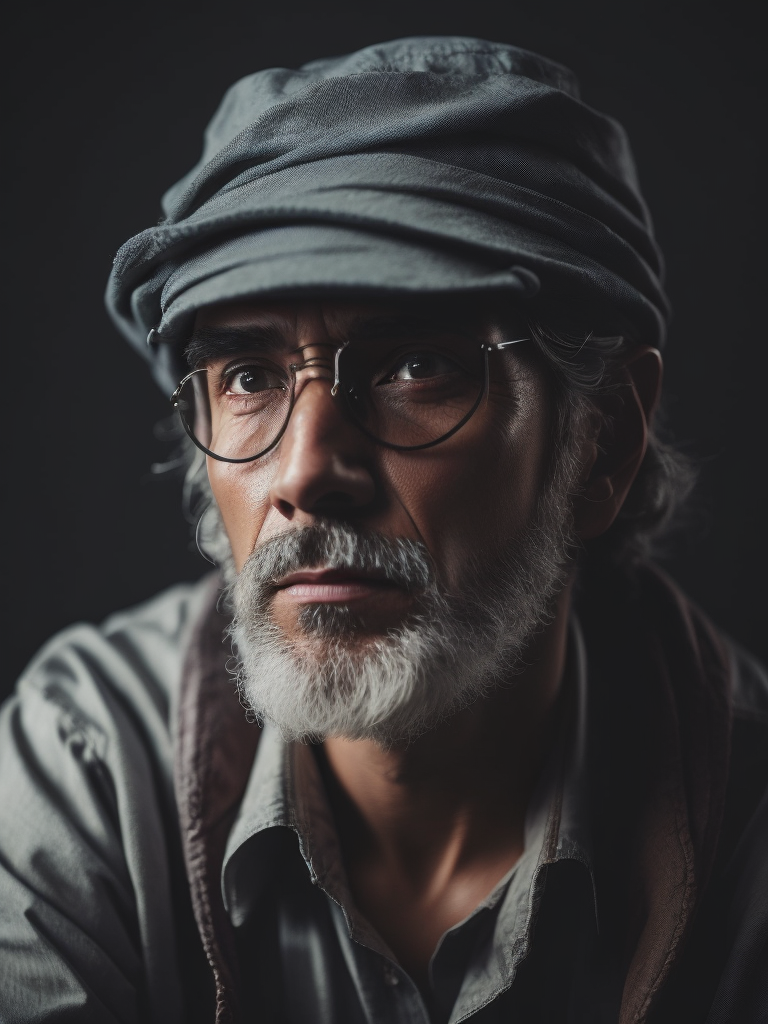 Lumenor AI Image Generation - draw of blind man with hat and headband ...