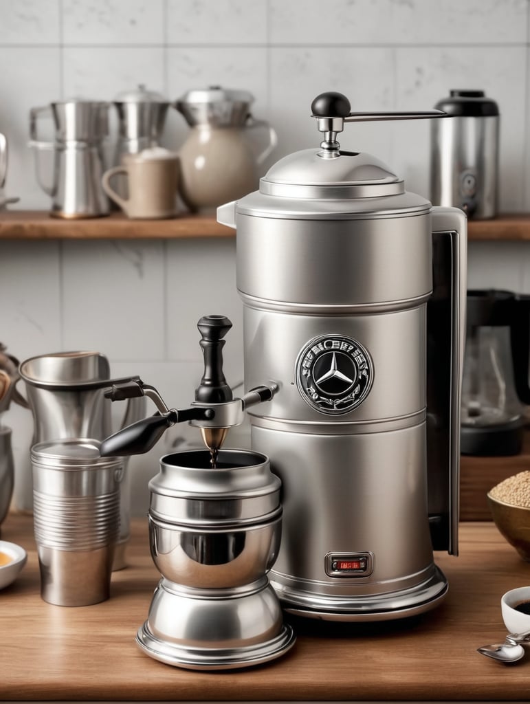 Premium Free ai Images | vintage coffee maker shaped like silver ...