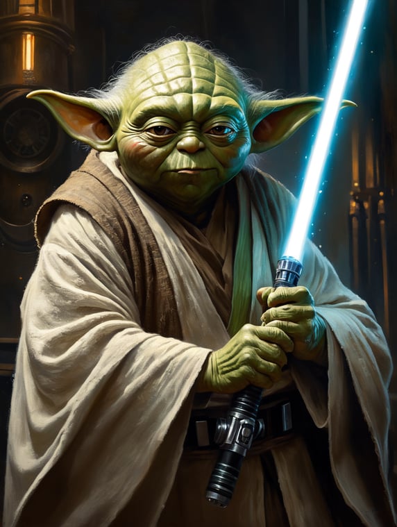 Premium Free ai Images | an oil painting of star wars yoda made by ...