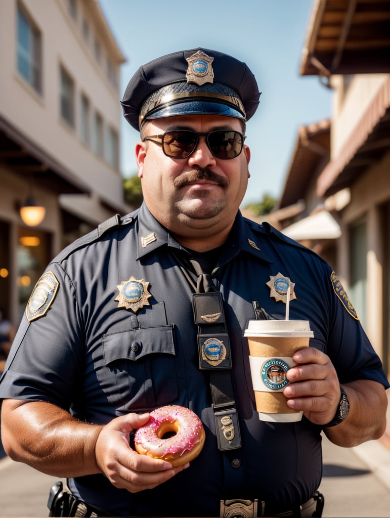 Premium Free ai Images | very fat cop with donut and cup of coffee ...