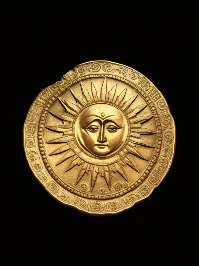 Lumenor AI Image Generation - ancient gold carved coin with sun face ...