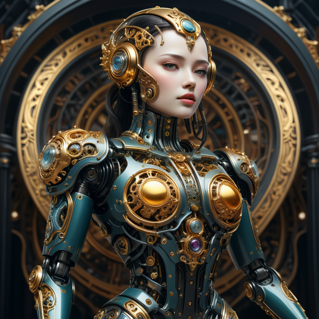 Premium Free ai Images | female robot with an art nouveau cyberpunk ...