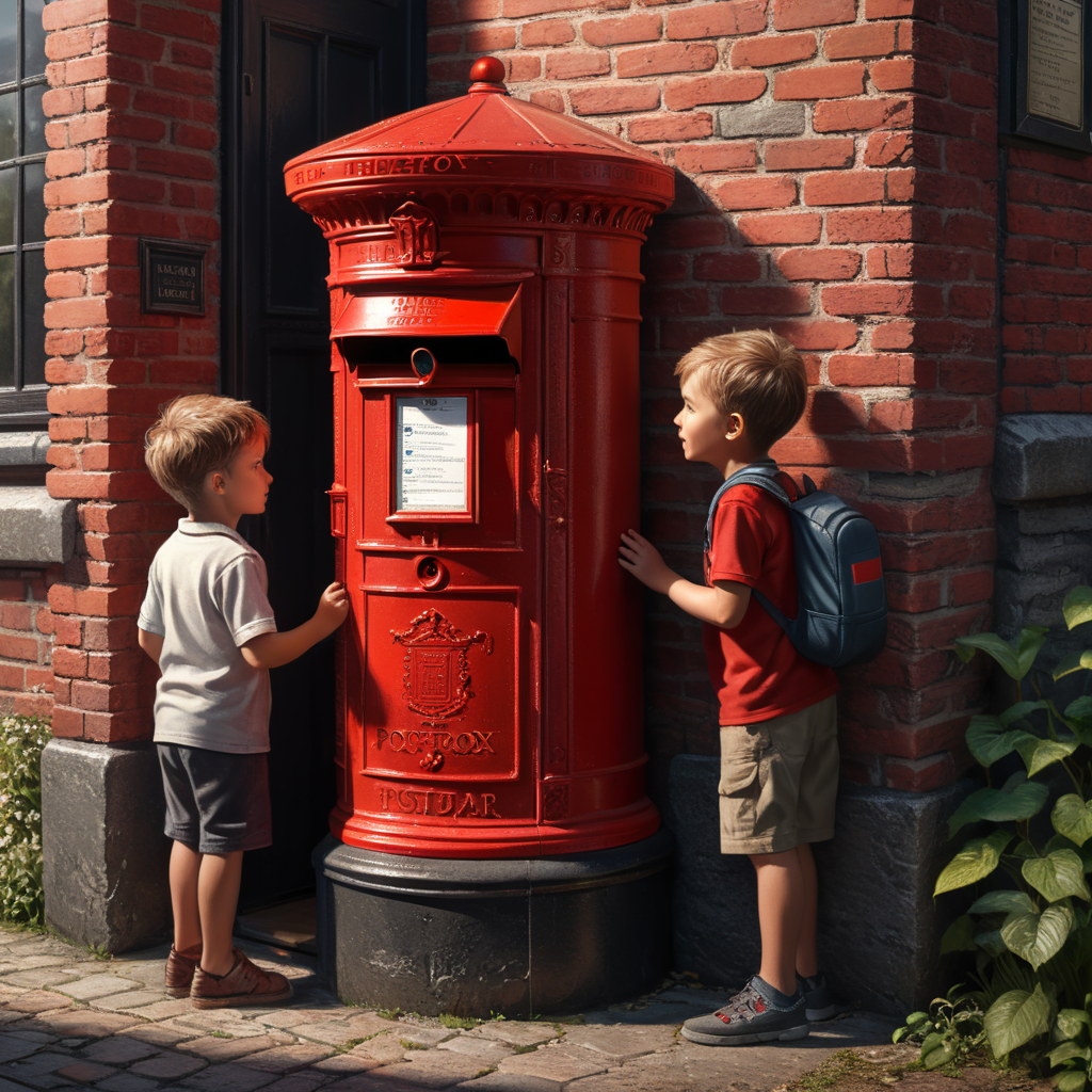 Premium Free ai Images | red post box with kids useing postbox