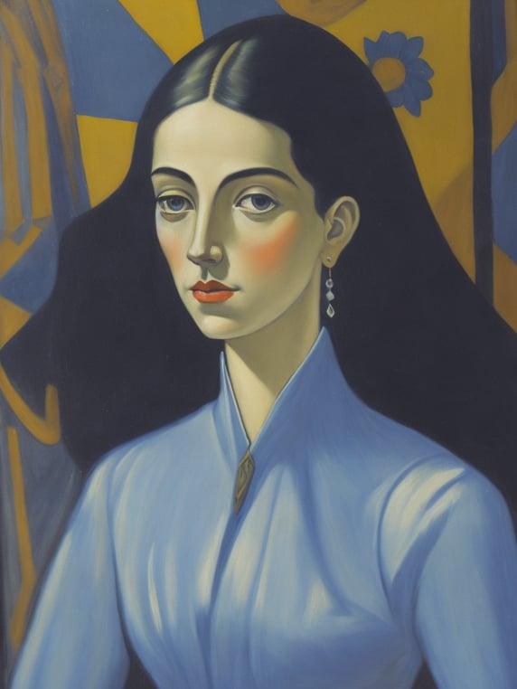 Premium Free ai Images | portrait of woman in blue dress painting oil ...