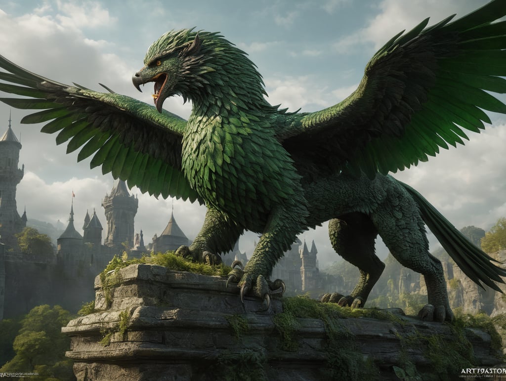 Premium Free ai Images | green griffon with sword
