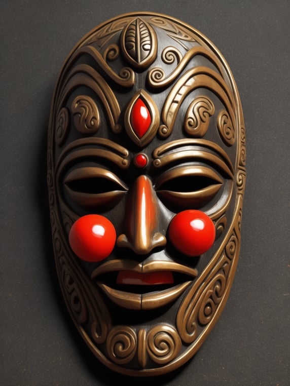 Premium Free ai Images | wooden maori mask traditional mask red bead ...